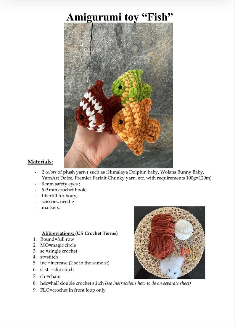 CROCHET PATTERN "fish" . English PDF Pattern With Photos. Amigurumi ...