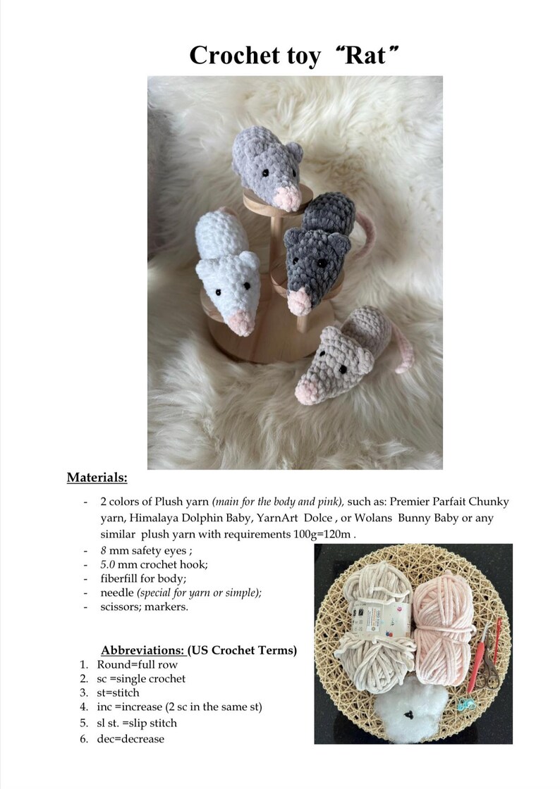 No Sew CROCHET PATTERN " Rat". English PDF Pattern With Photos ...
