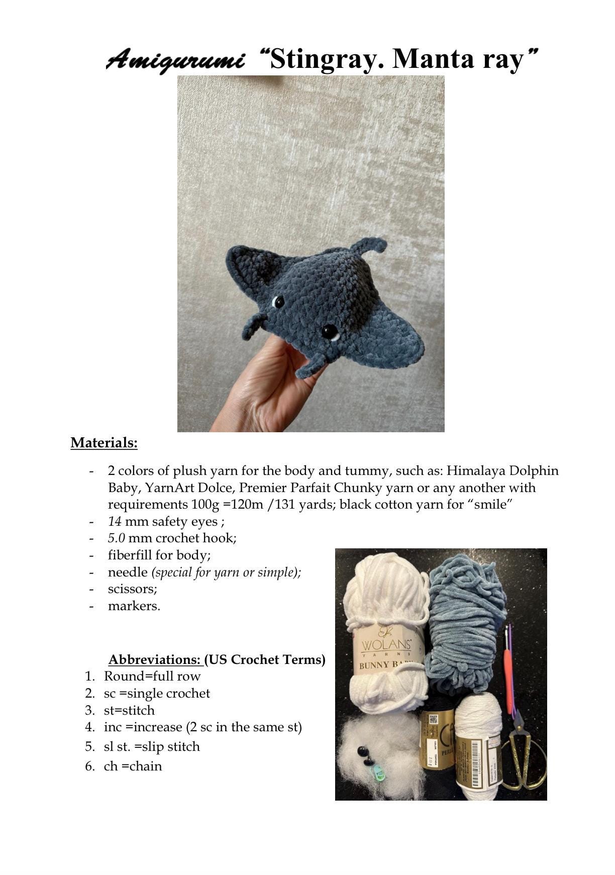 CROCHET PATTERN " Stingray. Manta Ray". English PDF Pattern. Amigurumi ...