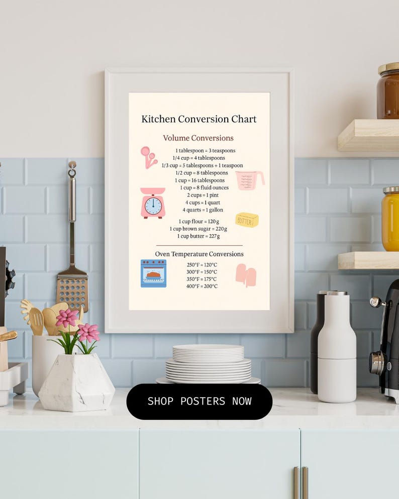 Kitchen Conversion Chart Printable – Cute Baking Wall Art – 8.5x11 PDF ...