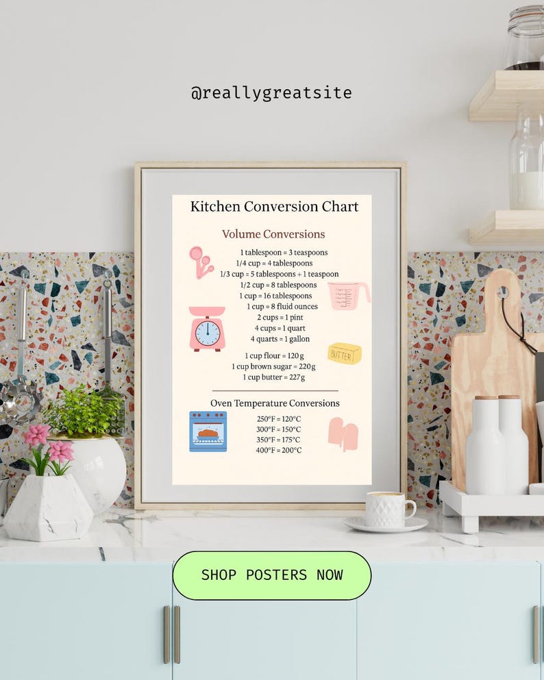 Kitchen Conversion Chart Printable – Cute Baking Wall Art – 8.5x11 PDF ...
