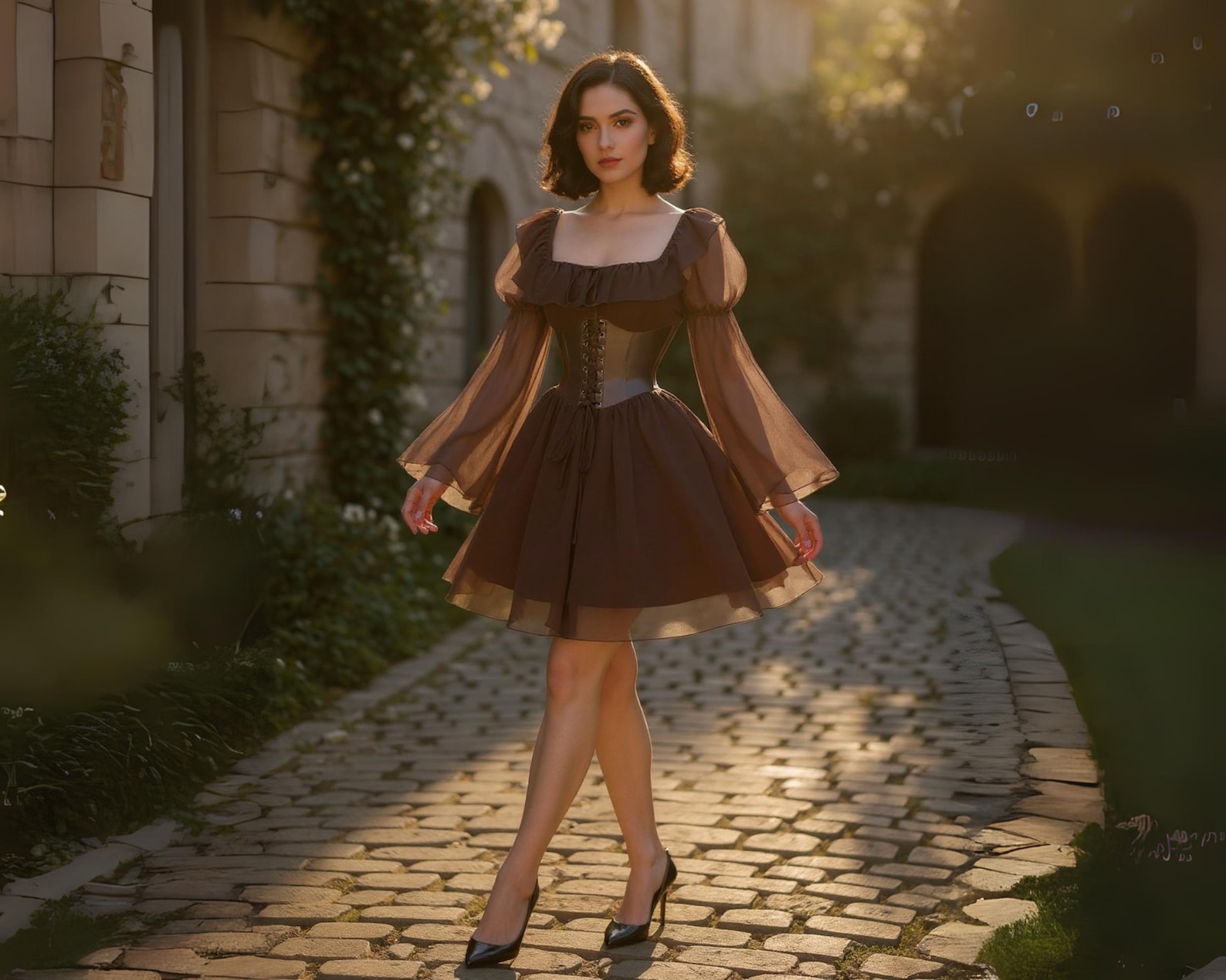 Renaissance Cottagecore Fairy Core Renaissance Dress, Brown Chiffon ...