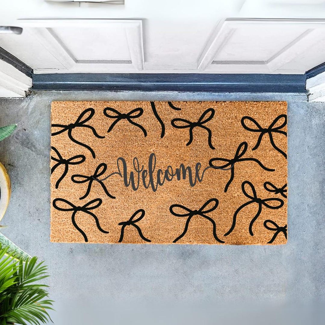 Coquette Bows Coir Doormat: Girly Welcome Mat, Black Bow Decor - Etsy
