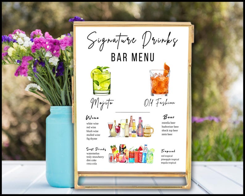 Bar Menu Template, Editable Signature Drink Sign, Printable Bar Menu ...