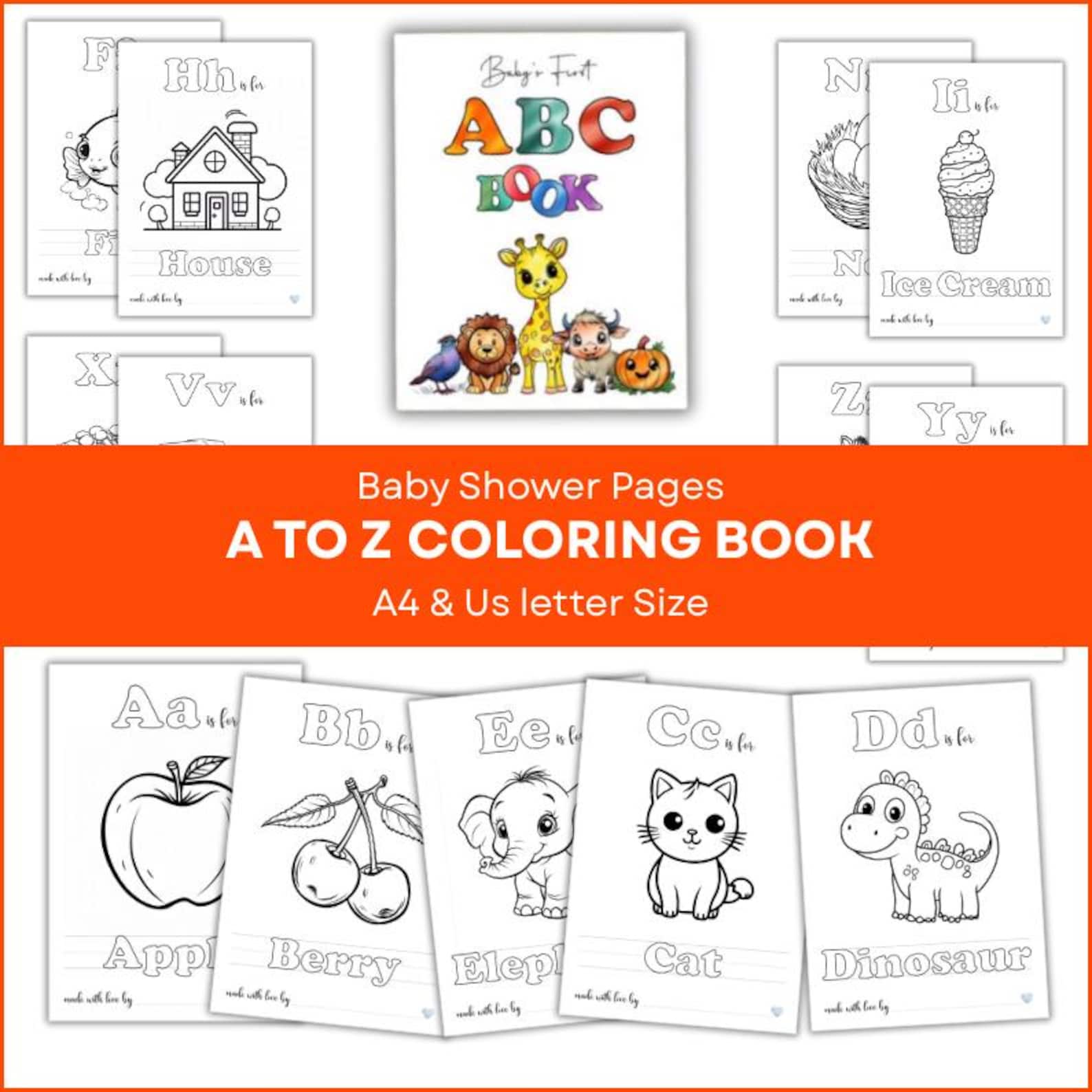 ABC Baby Shower Coloring Book Printable , A-Z Alphabet Activity for ...