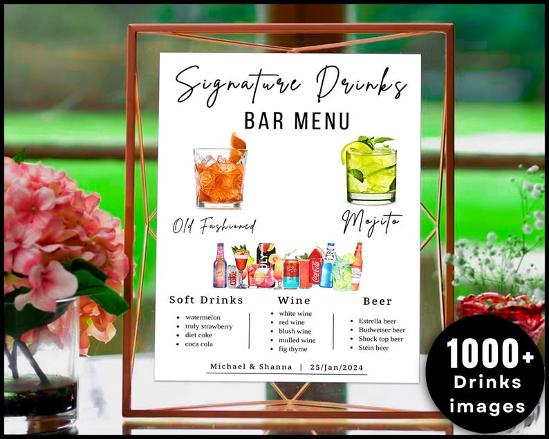 Bar Menu Template, Editable Signature Drink Sign, Printable Bar Menu ...