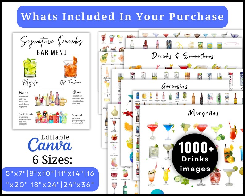 Bar Menu Template, Editable Signature Drink Sign, Printable Bar Menu ...