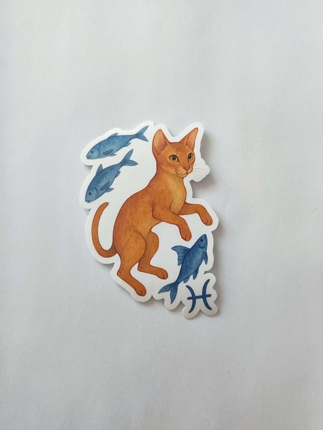 Pisces Sticker Zodiac Sign Cat XL – Glossy Handmade Vinyl | Mystical ...
