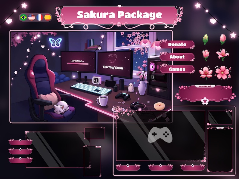 Sakura Stream Overlay Package: Animated Cherry Blossom Purple Room ...