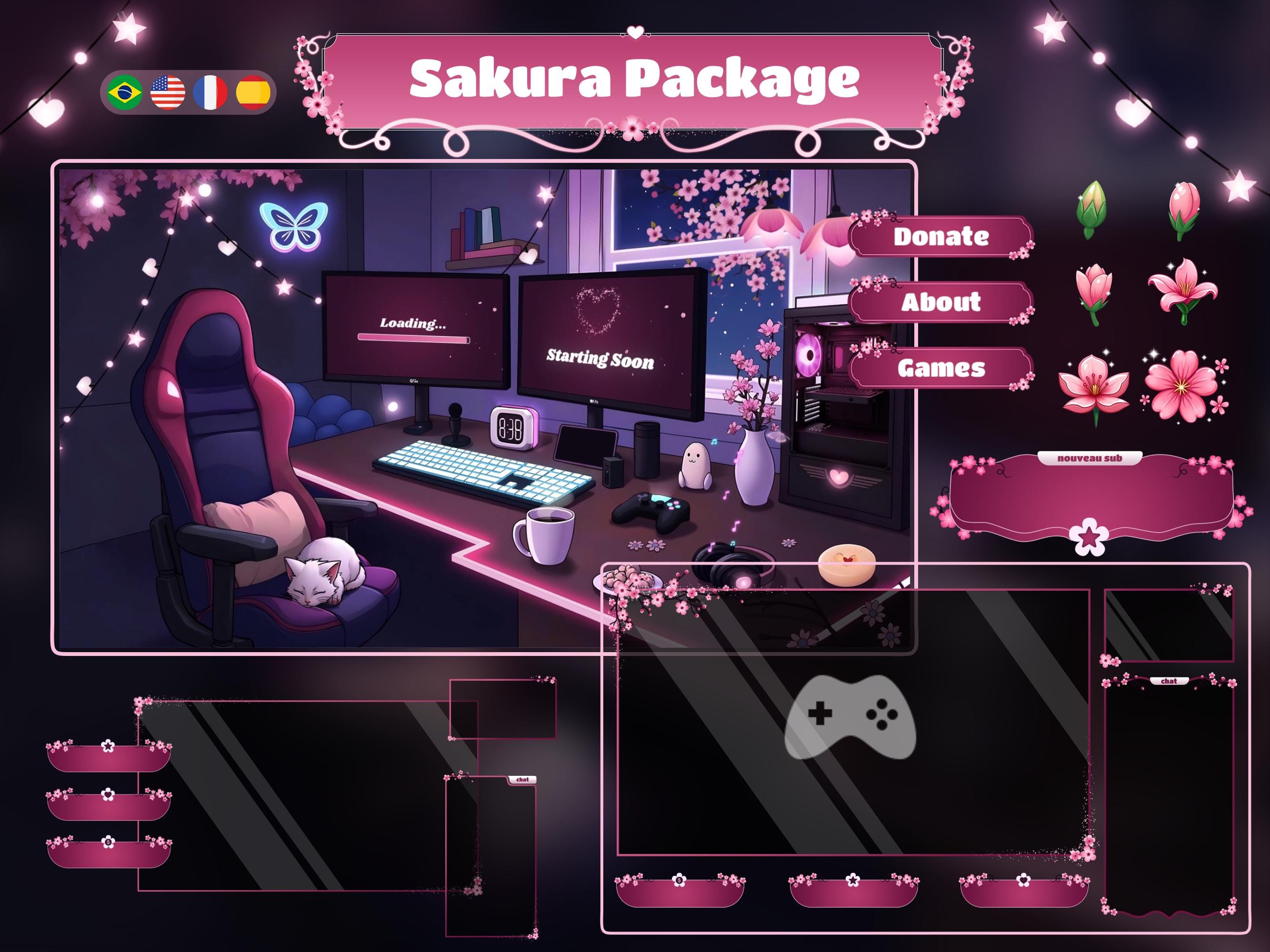 Sakura Stream Overlay Package: Animated Cherry Blossom Purple Room ...