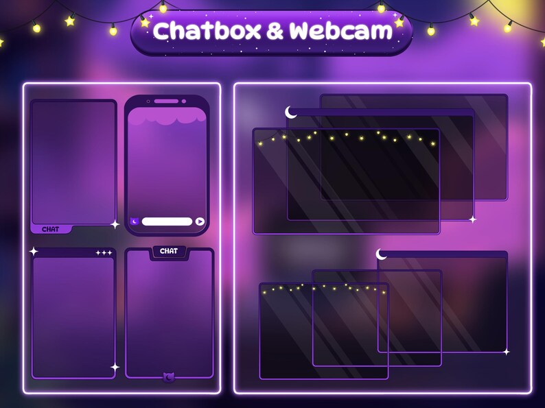 Lofi Cat Stream Overlay Package: Purple Room - Animated Screens ...