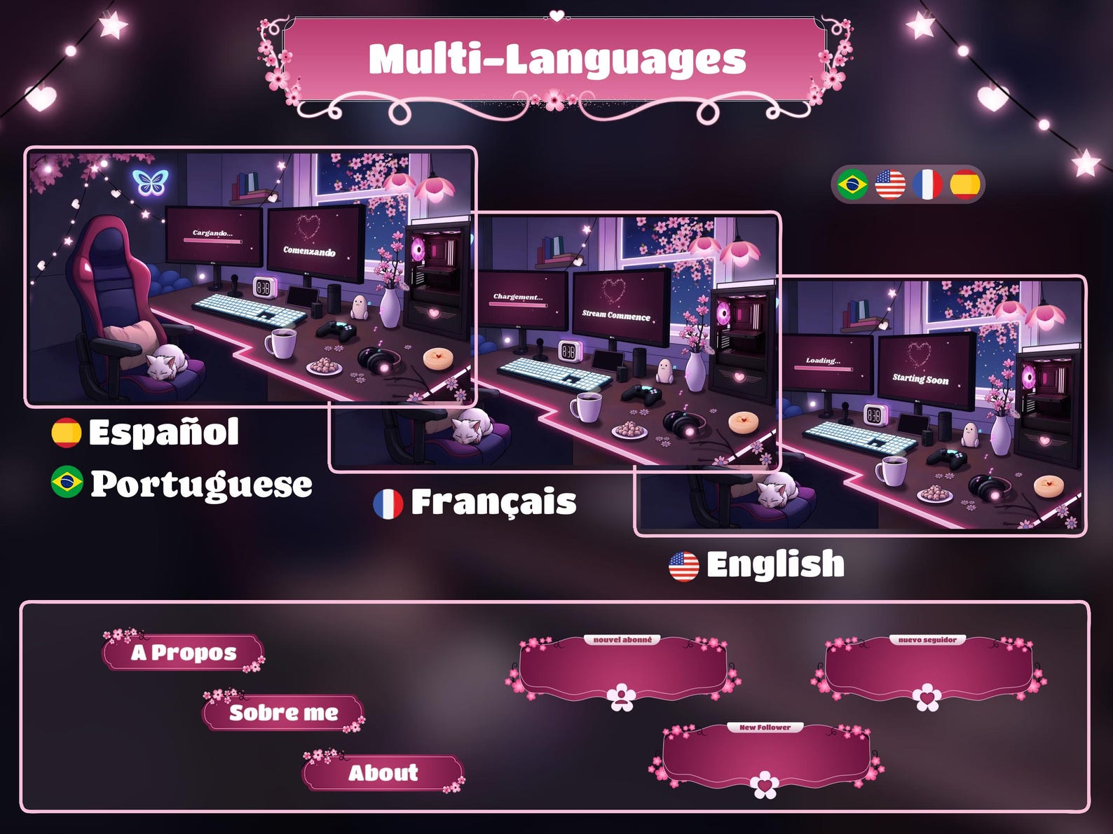 Sakura Stream Overlay Package: Animated Cherry Blossom Purple Room ...