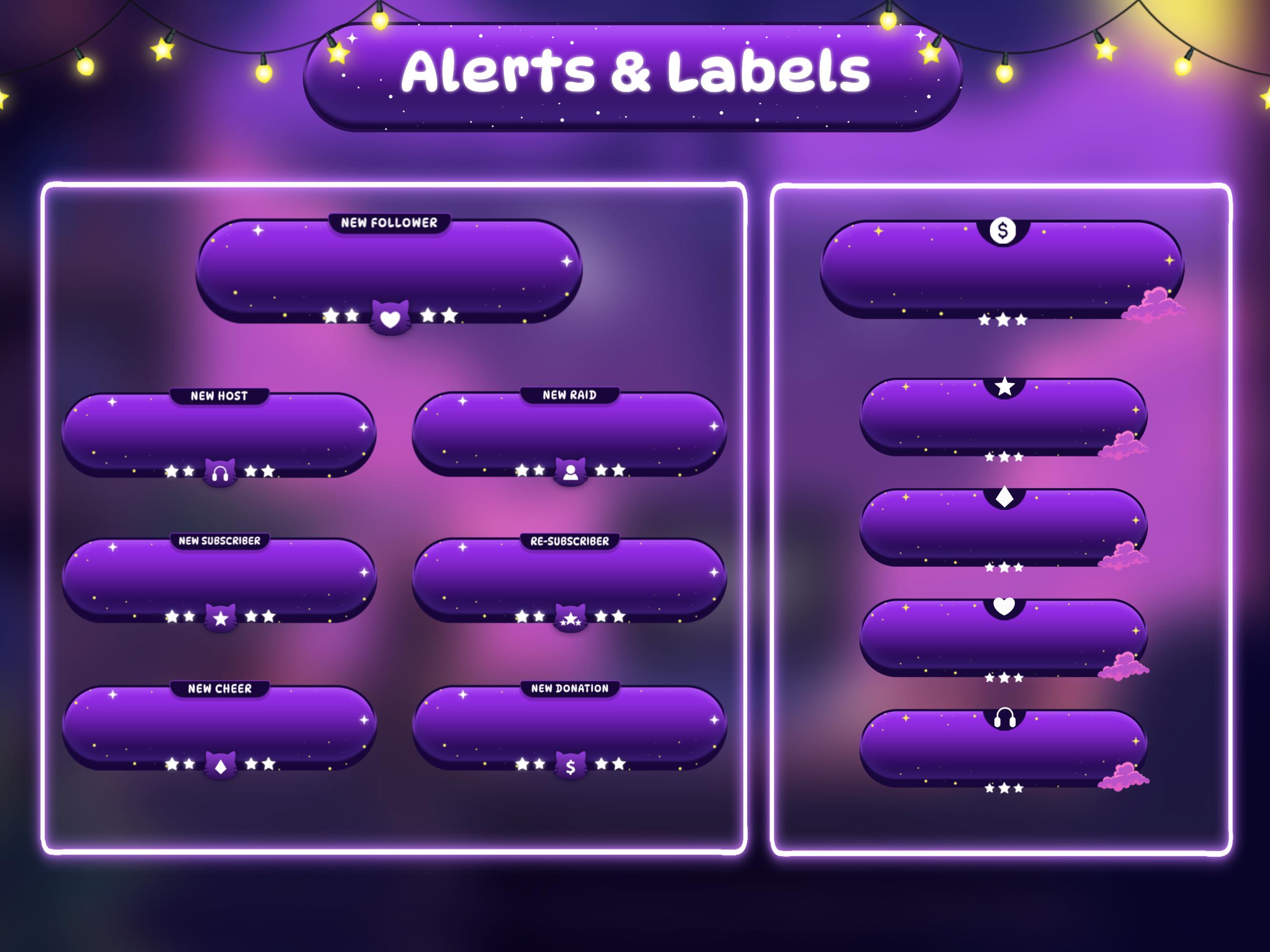 Lofi Cat Stream Overlay Package: Purple Room - Animated Screens ...