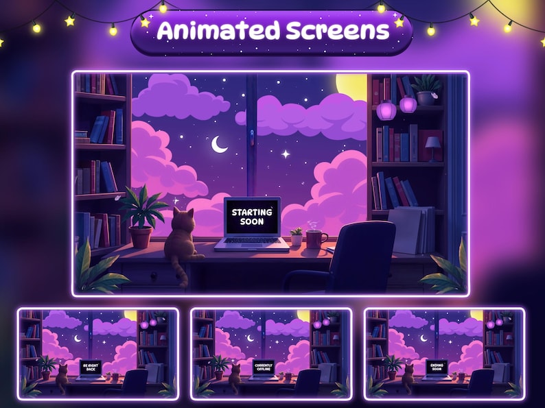 Animated Lofi Cat Stream Package | Cozy Room Twitch Overlays | Kick ...