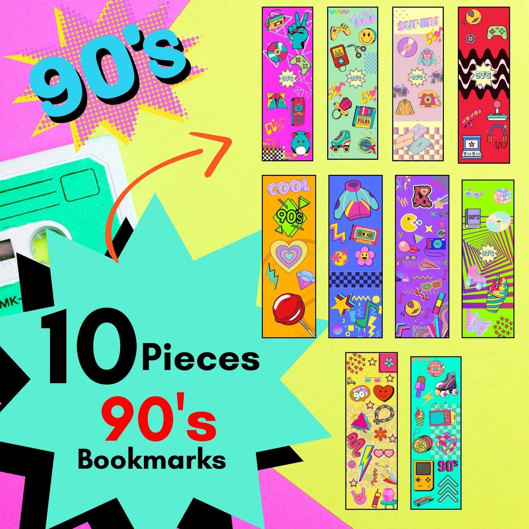 90s Aesthetic Printable Bookmarks – Gameboy, Cassette, Troll Doll ...