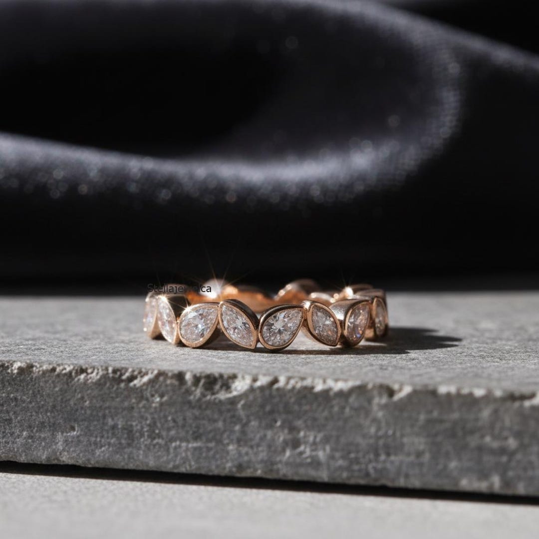 Zig Zag Marquise & Pear Lab Grown Diamond Wedding Band, Bezel Set Band ...