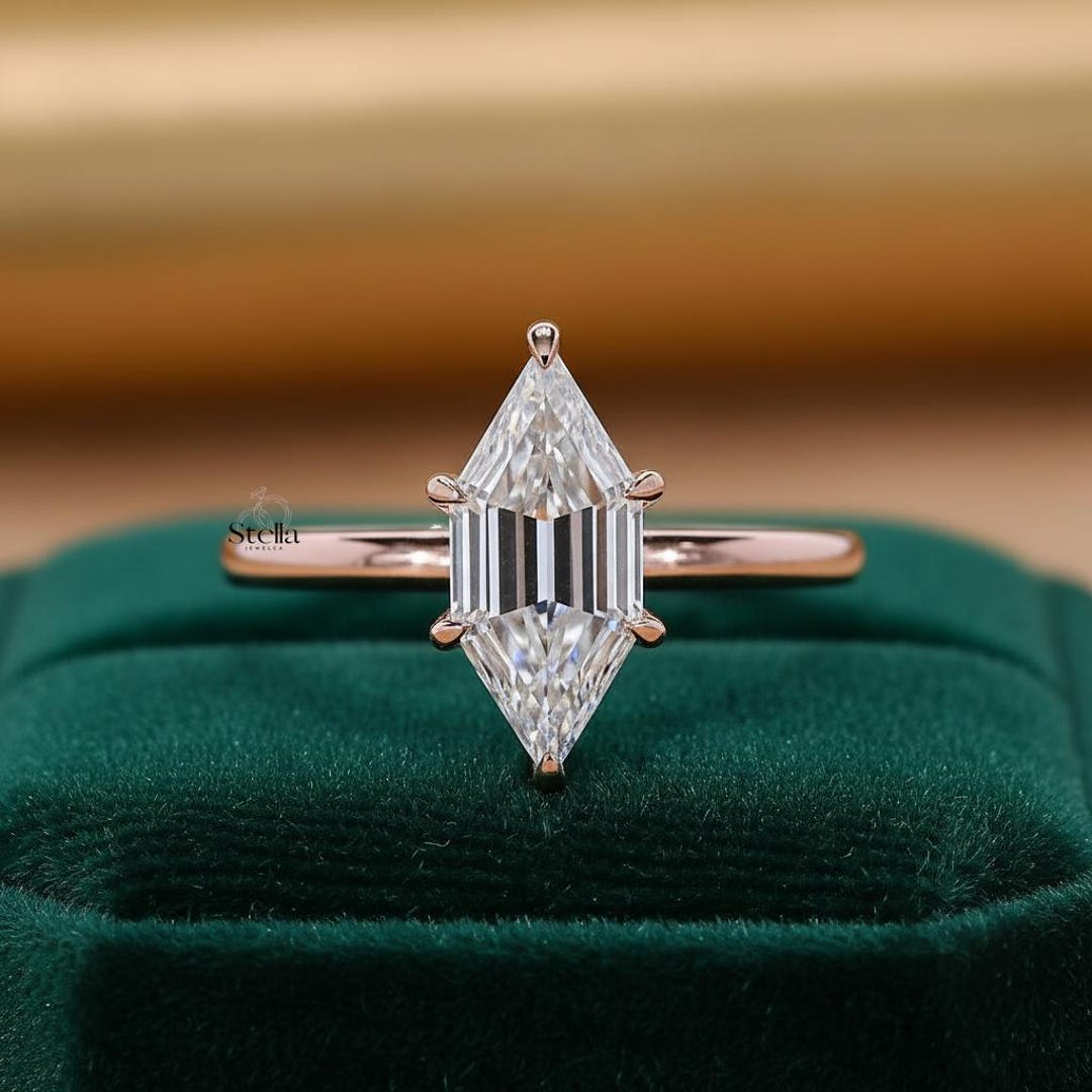 Elongated Hexagon Step Cut Lab Grown Diamond Solitaire Engagement Ring ...