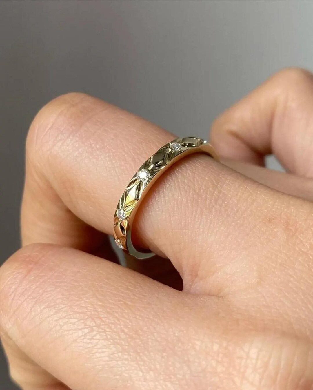 Antique Vintage Style Filigree Flush Set Wedding Band, Vintage Art Deco ...
