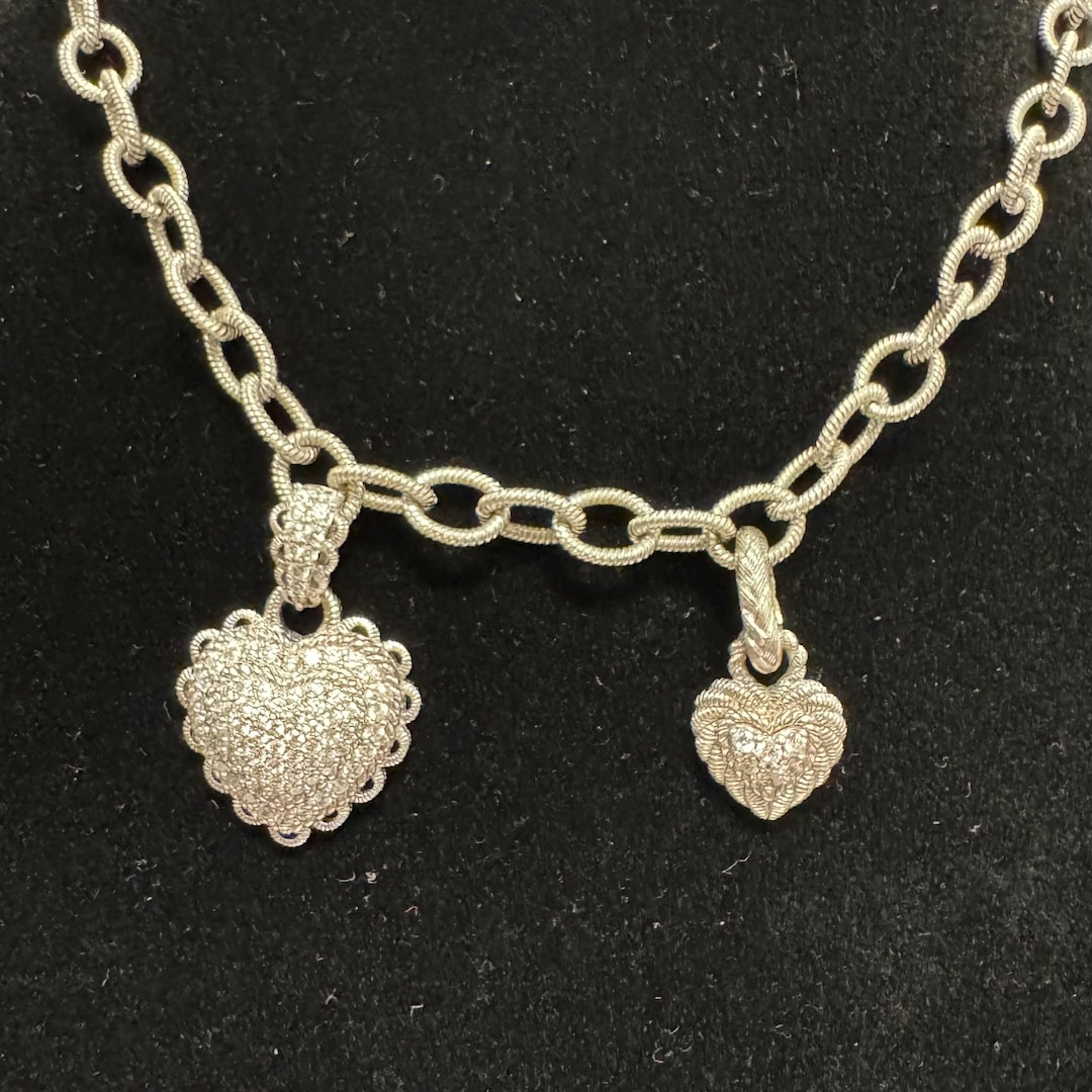Sterling Silver Judith Ripka Double Heart Charm Necklace With Cubic ...