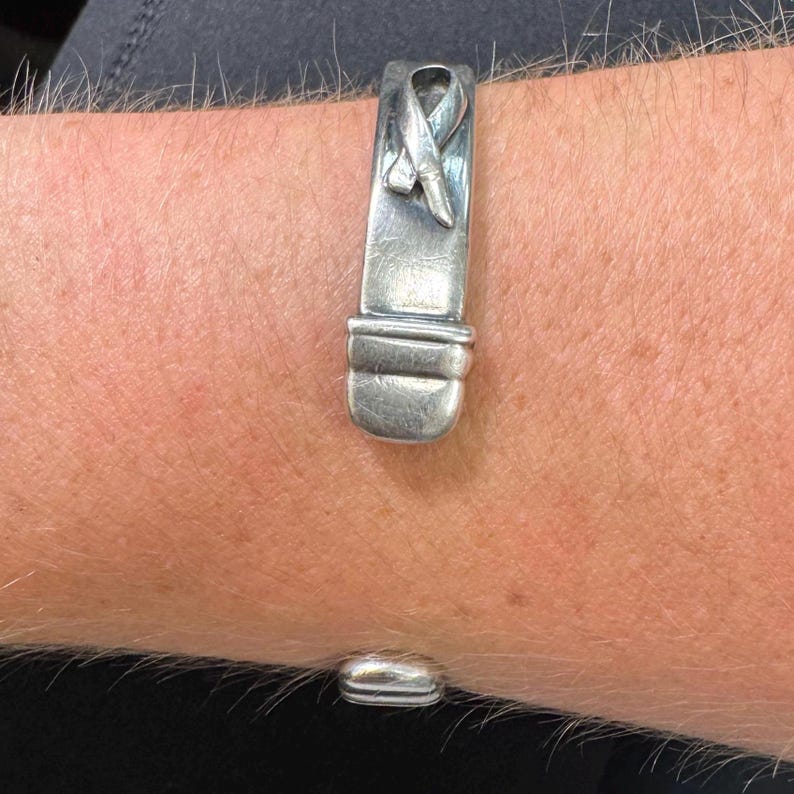 Sterling Silver Breast Cancer Awareness Cuff Bangle - Etsy