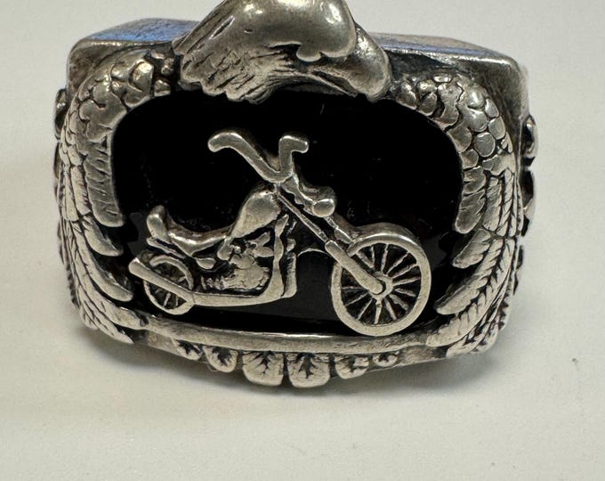 Vintage Black Onyx Bradford Exchange Motorcycle Eagle Biker Ring - Etsy