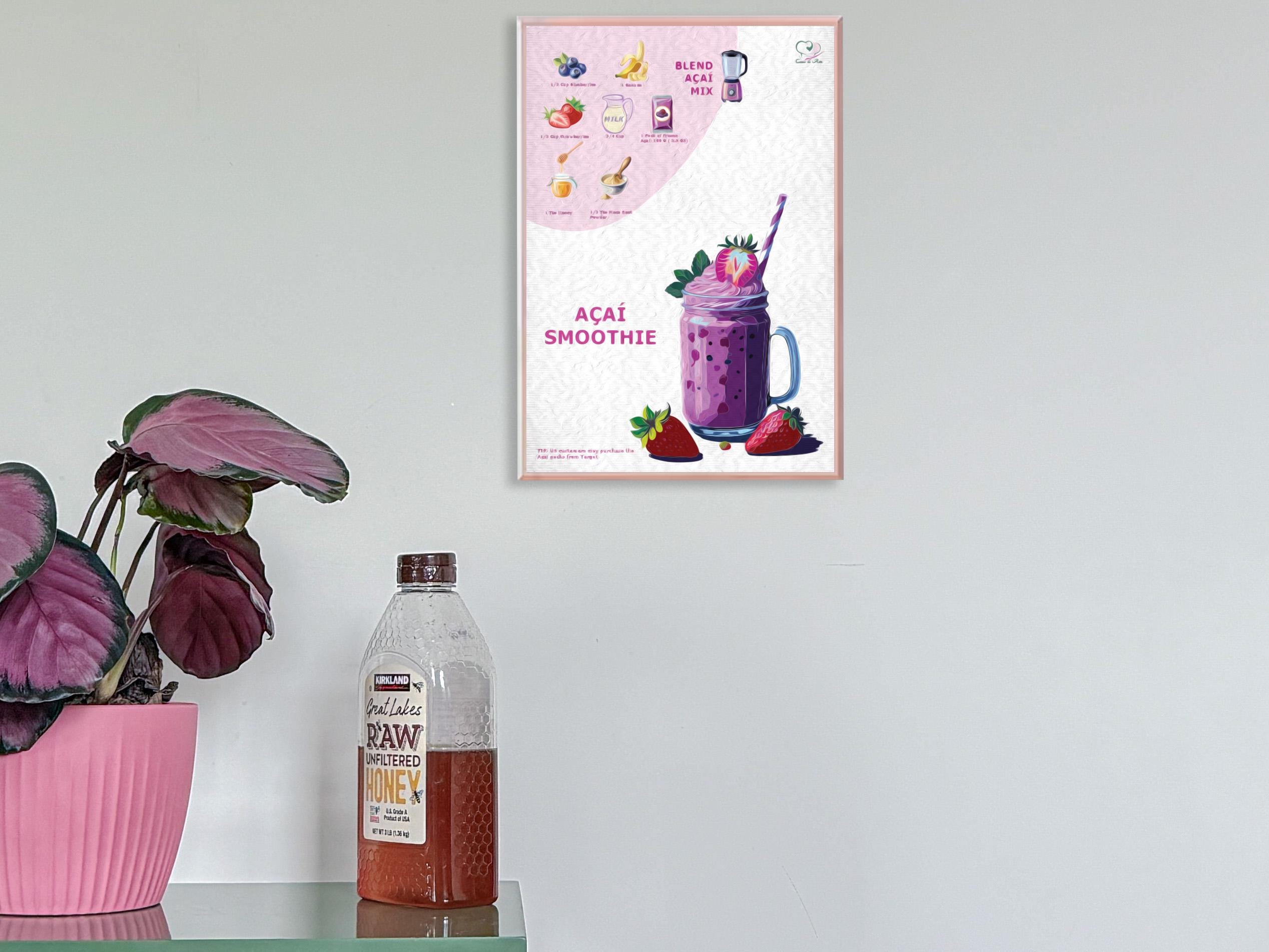 Açaí Smoothie Recipe Printable, Illustrated Smoothie Art, Easy Visual ...