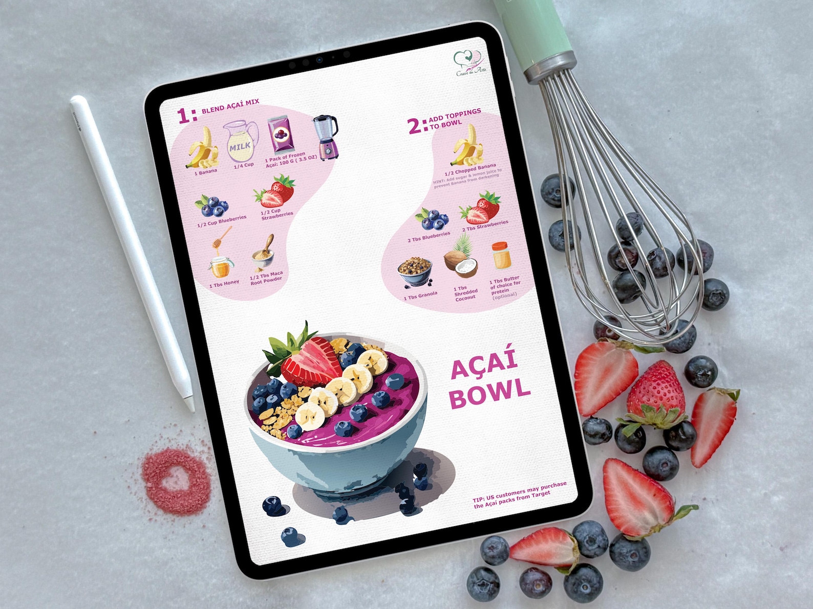 Tropical Acai Bowl Recipe Inspiration, Printable Gift Idea for Mom ...