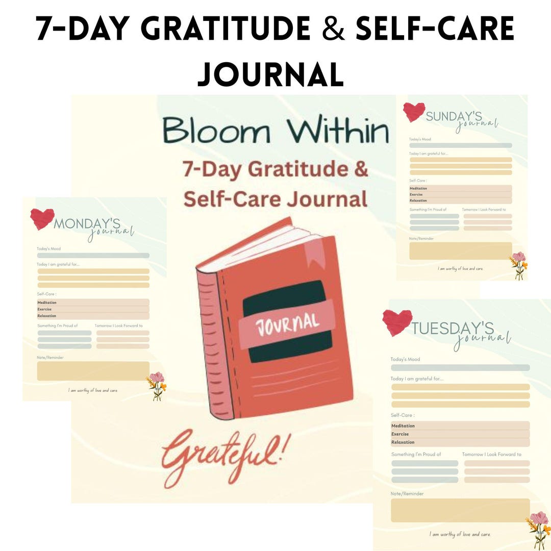 7-day Gratitude & Self-care Journal – Printable Weekly Planner | Mood ...