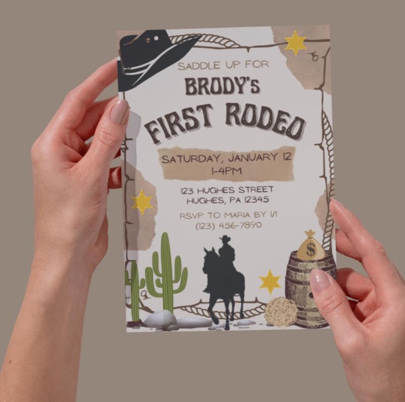 First Rodeo Birthday Invitation: Editable Cowboy Theme (digital ...