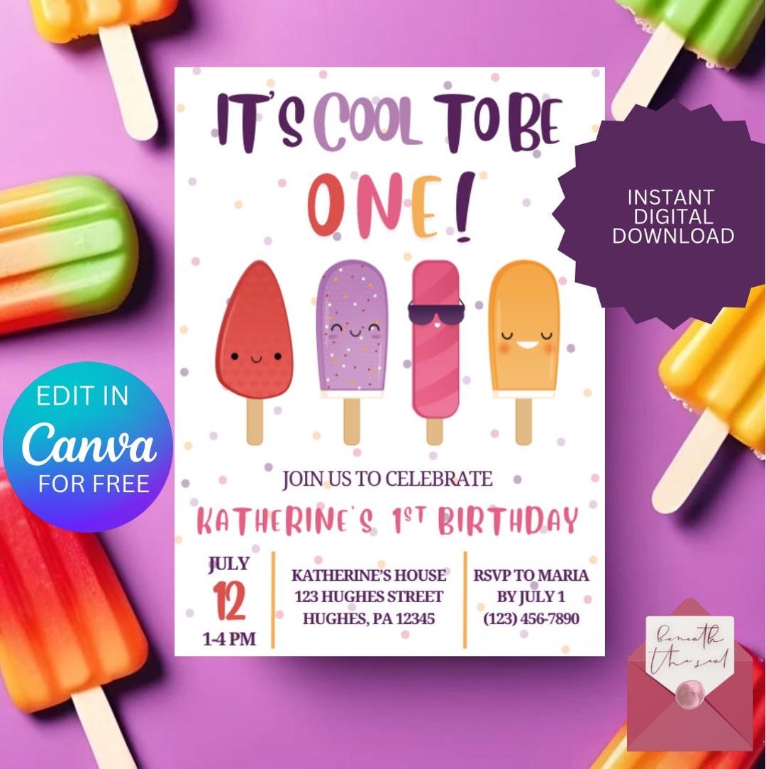 Popsicle First Birthday Invitation: Summer Pool Party (digital Download ...