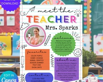 Boho Meet the Teacher Template: Editable Back to School, Canva (digital ...