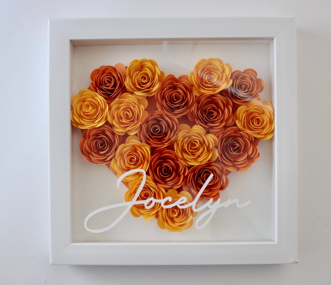 Personalized Flower Shadow Box, Custom Heart Rose Frame Decorations ...
