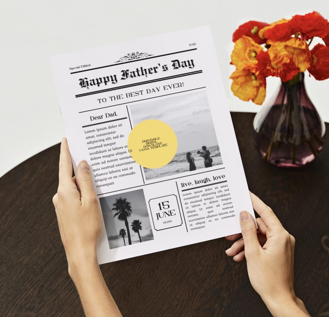 Fathers Day Newspaper Template, Editable Canva Template, Personalized ...