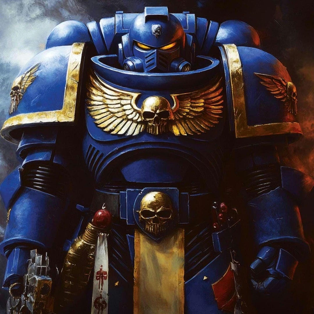 Warhammer 40K Inspired Poster – Blue Space Marine – Written in Courage ...