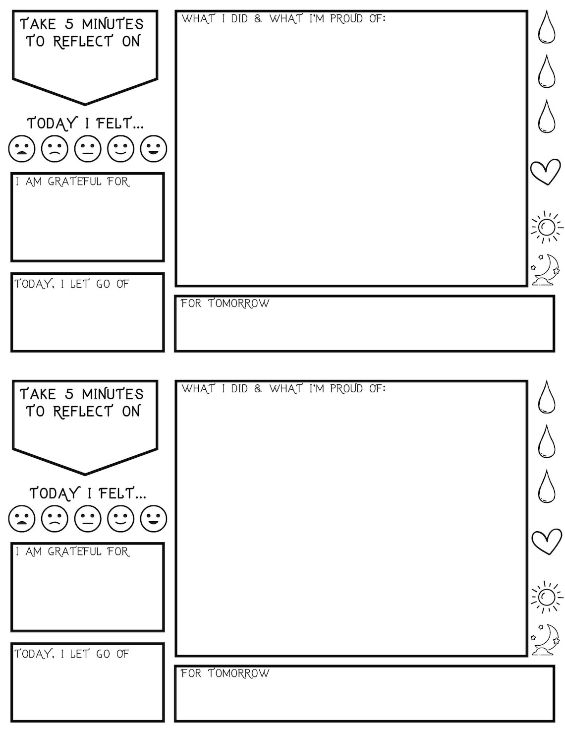 Daily Reflection Self Care Template - Etsy