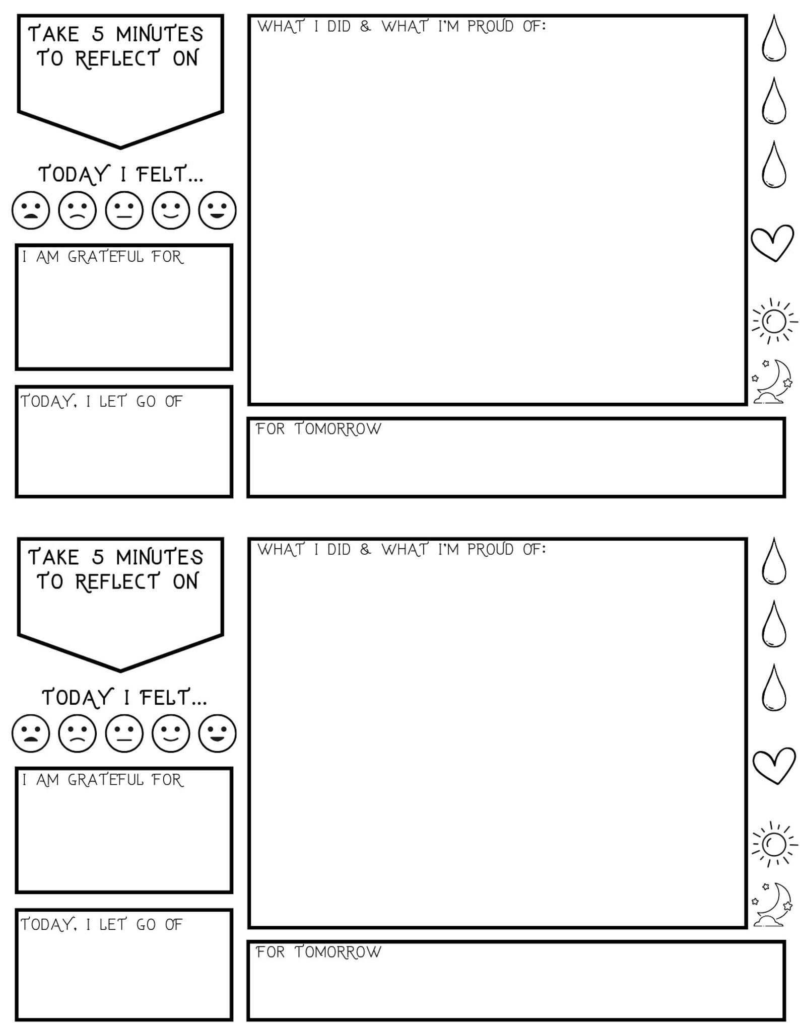 Daily Reflection Self Care Template - Etsy