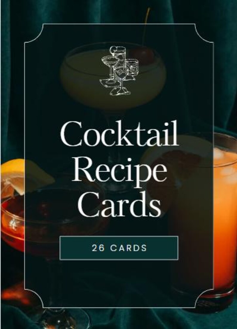 Cocktail Recipe Cards Canva, Printable Drink Recipes, Home Bar Decor ...