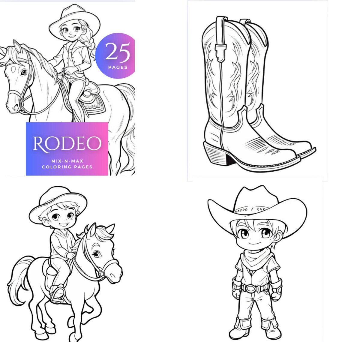 Rodeo Coloring Book, Western Coloring Book, Cowboy Coloring Pages ...
