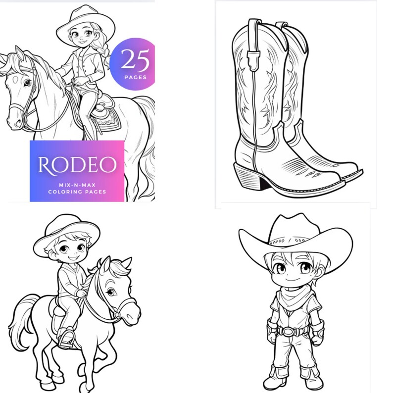 Rodeo Coloring Book, Western Coloring Book, Cowboy Coloring Pages ...