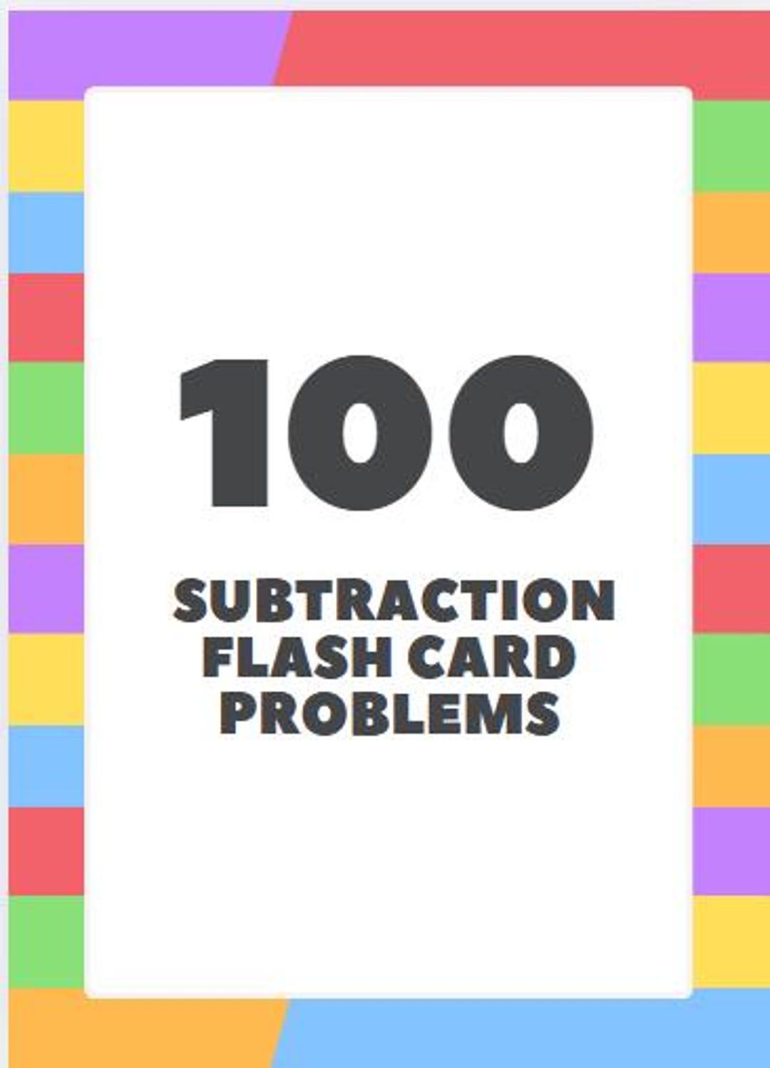 Subtraction Flash Card Printable, Math Learning Tool, Educational ...