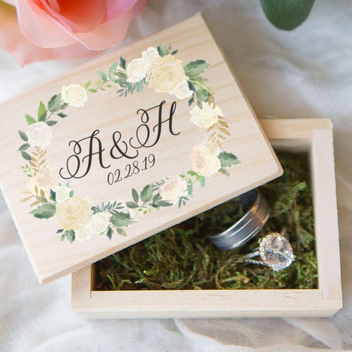Wedding Ring Box Personalized Names Wooden Box for Wedding | Etsy