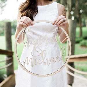 Wedding Ring Sign With Names, Personalized Wedding Sign Hoop Style ...