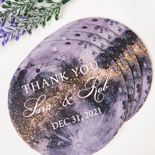 Wedding Favor Coasters Moon Wedding Theme Personalized Names - Etsy