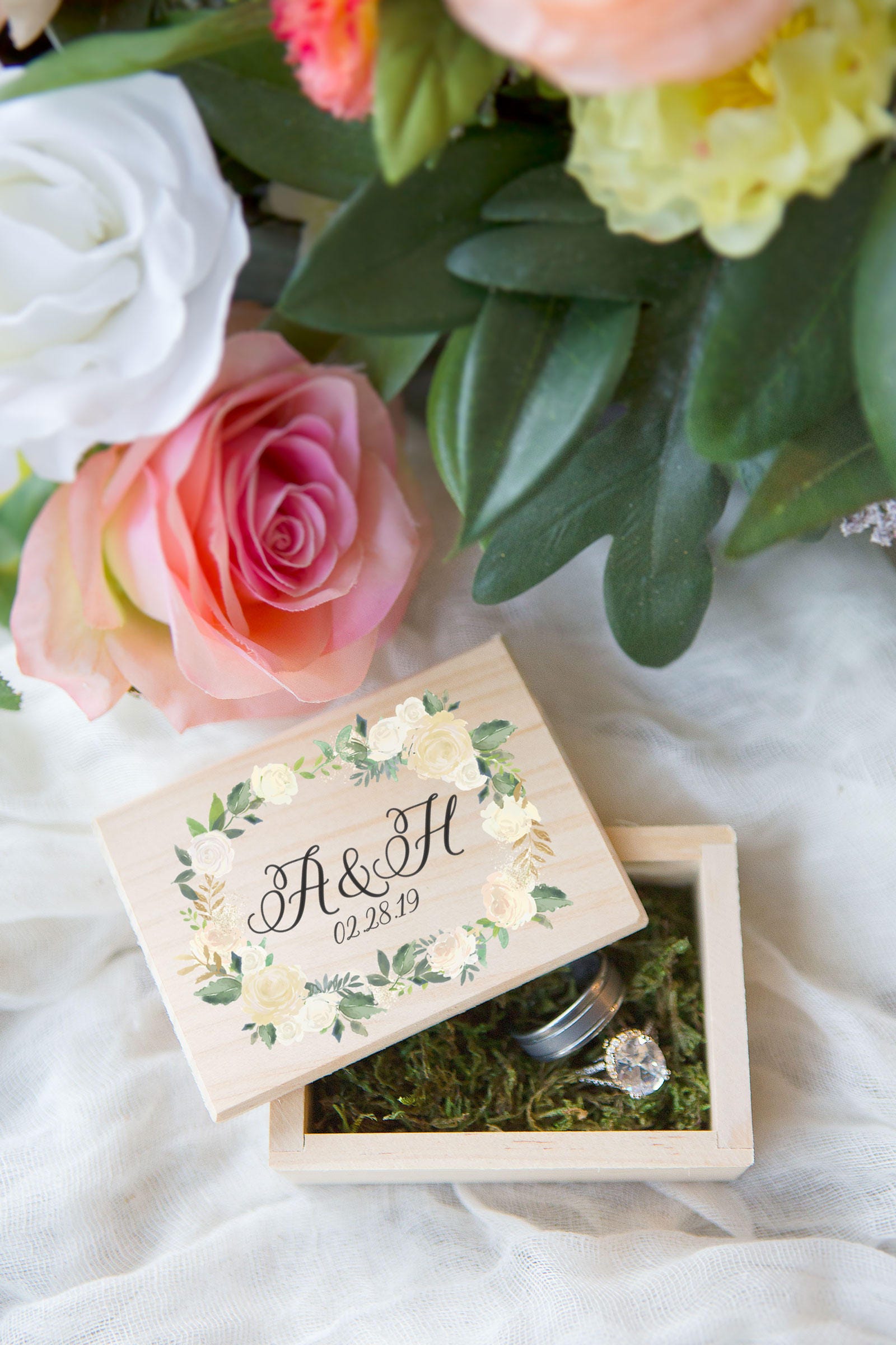 Wedding Ring Box Personalized Names Wooden Box for Wedding - Etsy