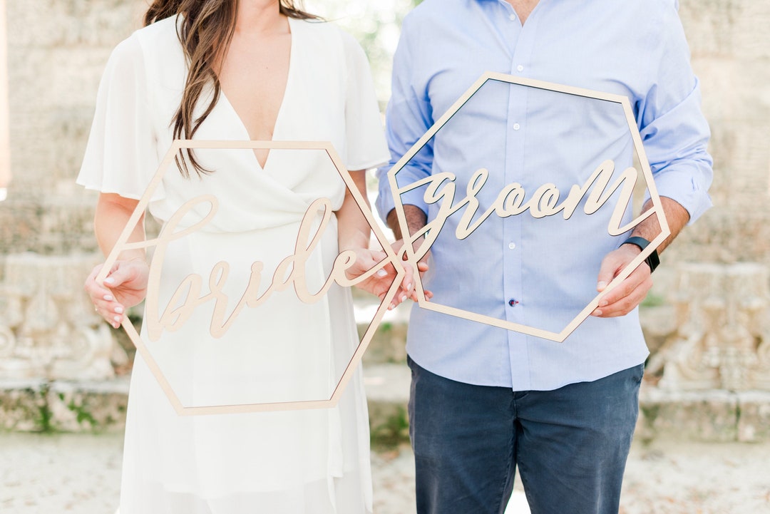 Hexagon Wedding Chair Signs Geometric Style for Bride and Groom Wedding ...