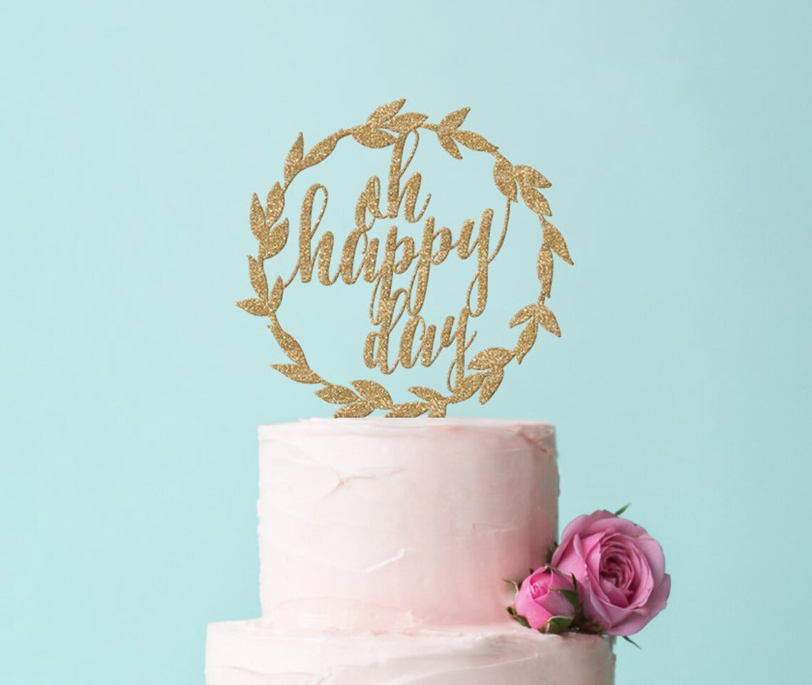 Cake Topper Gold Glitter Wreath Cake Topper Boho Chic Wedding | Etsy