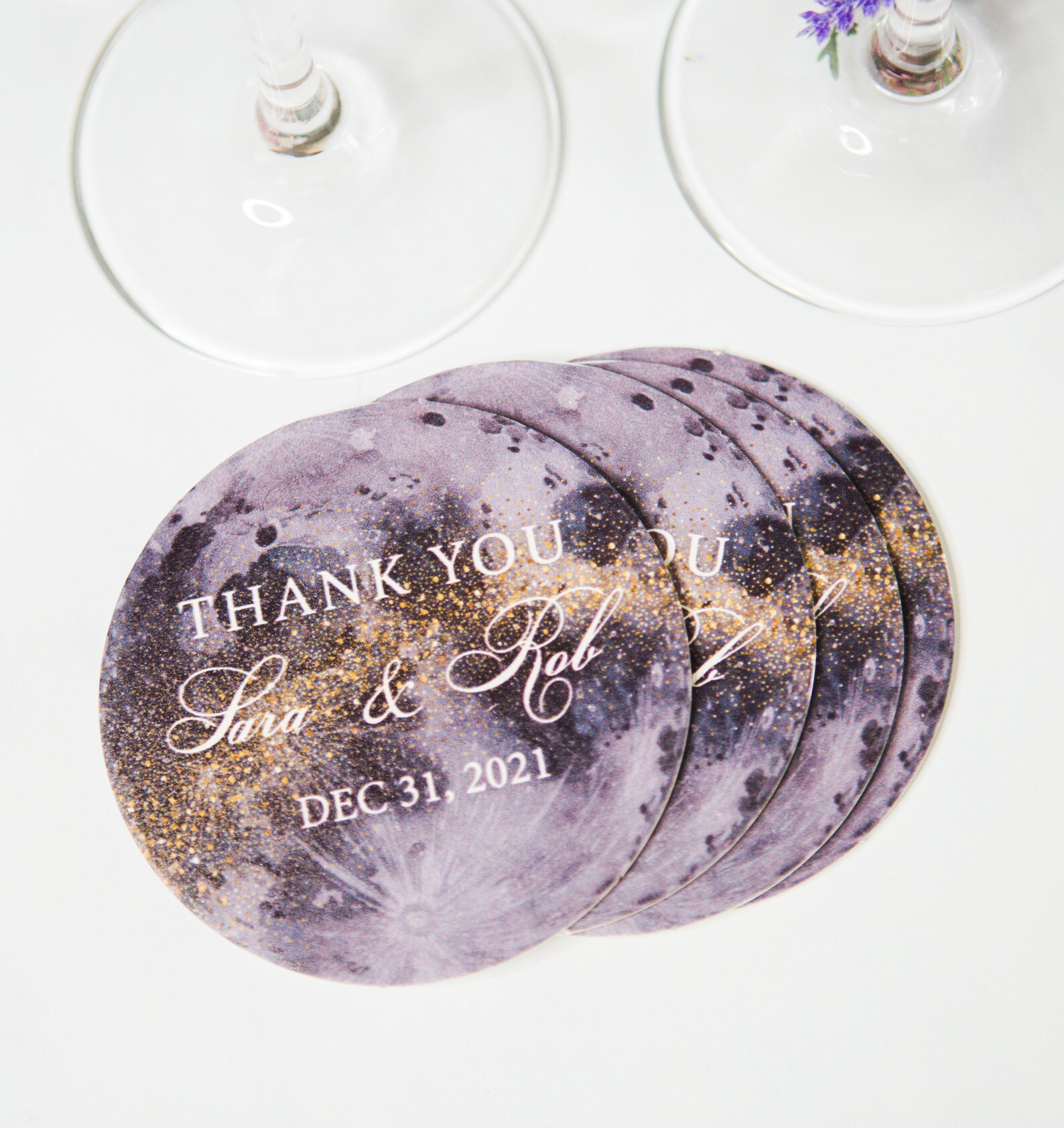 Wedding Favor Coasters, Moon Wedding Theme Personalized Names & Wedding ...