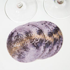 Wedding Favor Coasters, Moon Wedding Theme Personalized Names & Wedding ...