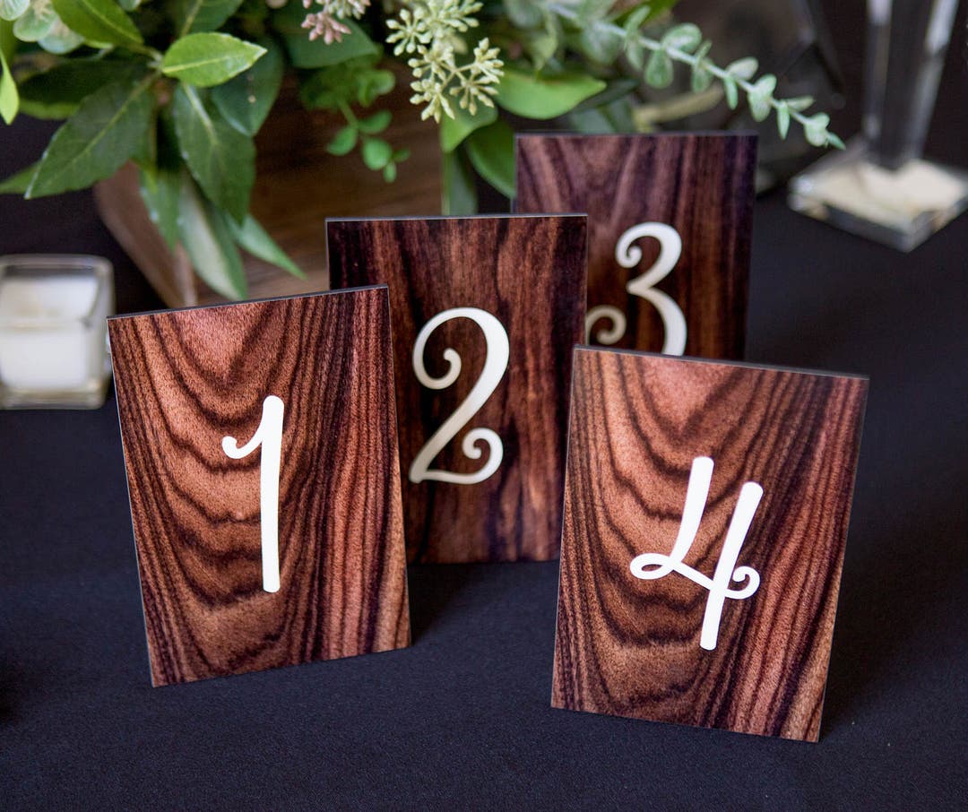 Table Numbers Wedding Table Numbers on Stands Wood Grain Look With ...