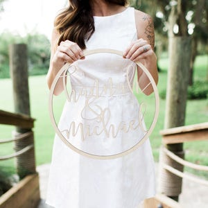 Wedding Ring Sign With Names, Personalized Wedding Sign Hoop Style ...